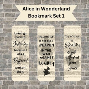 Alice in Wonderland Bookmark Set, Book Page Bookmark, Bookish, Bookish ...