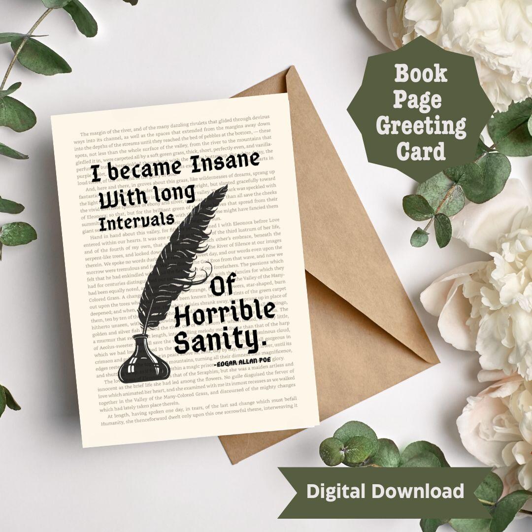 Edgar Allan Poe Greeting Card Printable, Bookish Greeting Card, Book ...