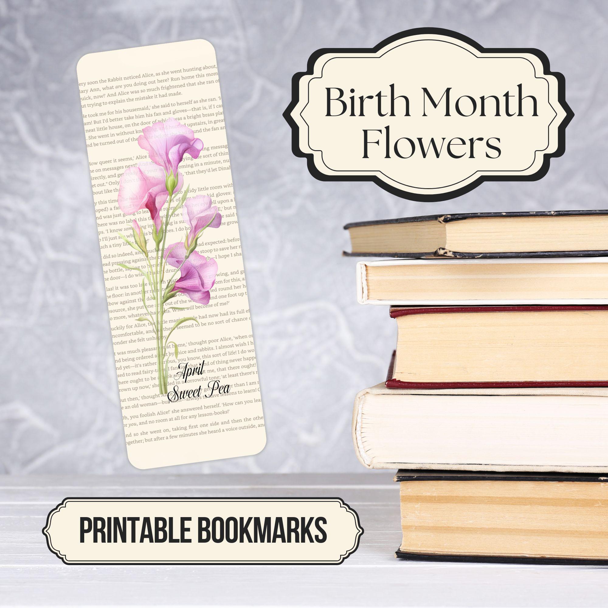 April Birth Flower Bookmarks Printable, Sweet Pea Bookmark, Daisy ...