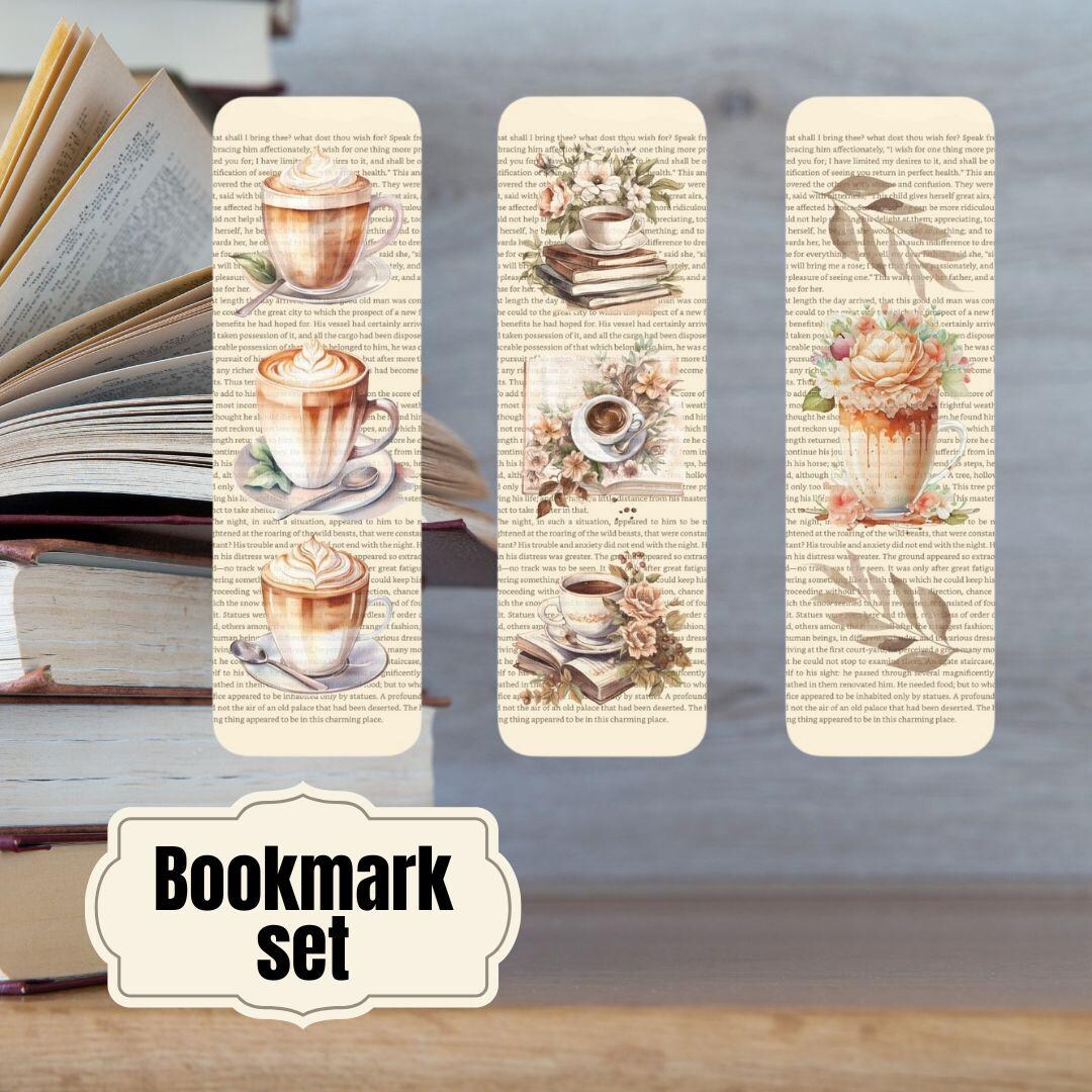 Watercolor Coffee Book Page Bookmarks, Coffee Bookmarks, Book Page ...