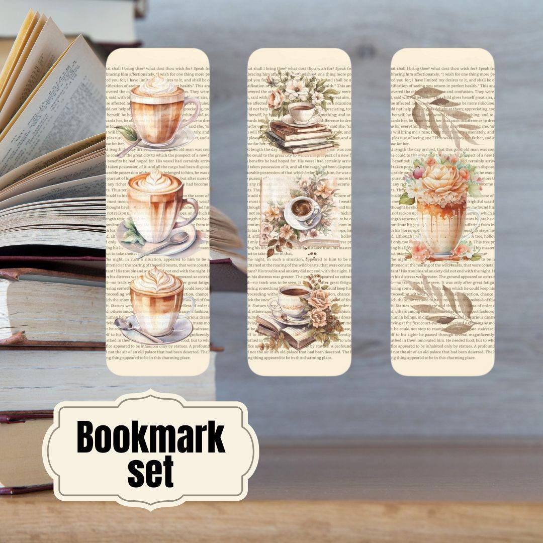Watercolor Coffee Book Page Bookmarks, Coffee Bookmarks, Book Page ...