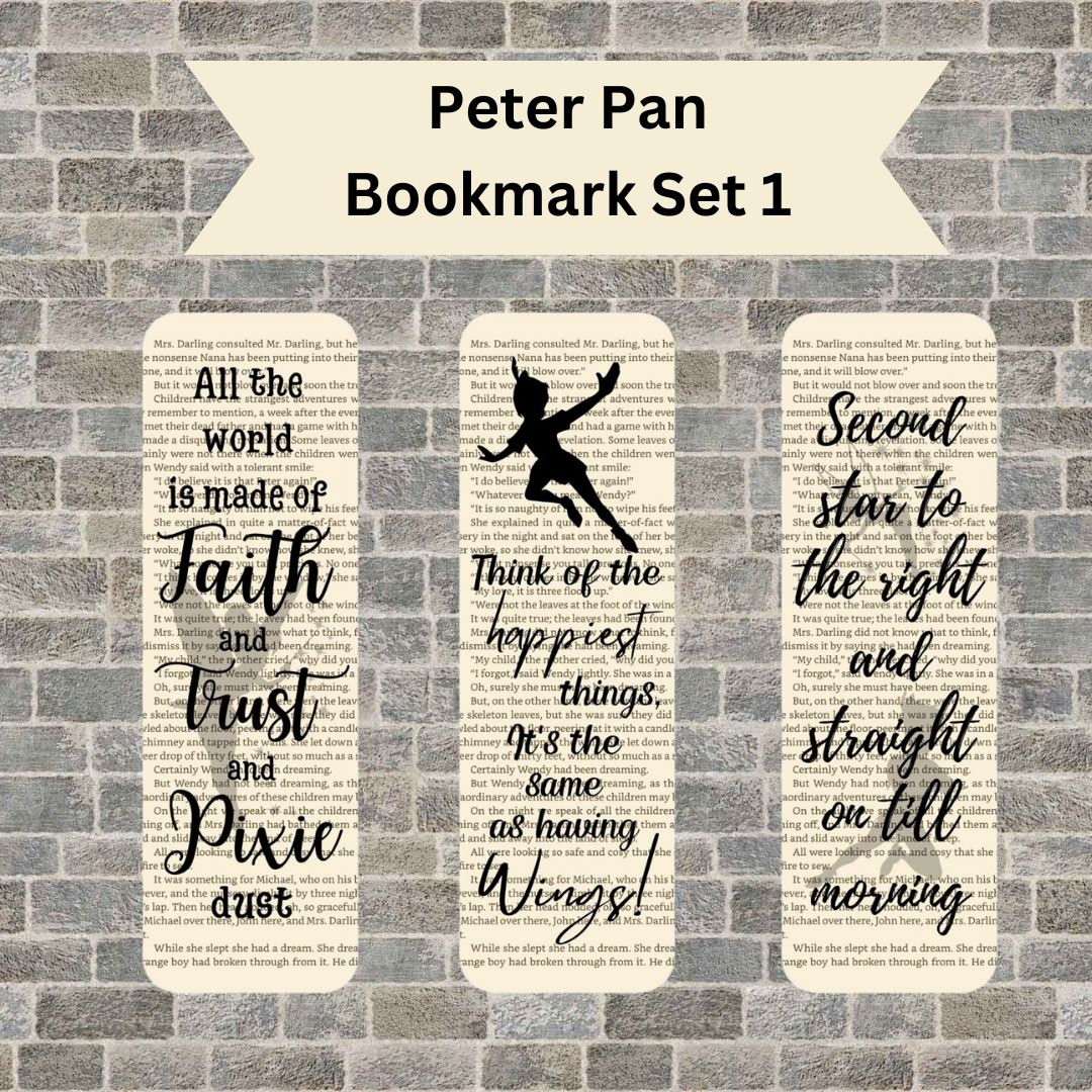 Peter Pan Book Page Bookmark Set, Peter Pan Bookmarks, Peter Pan Quotes ...