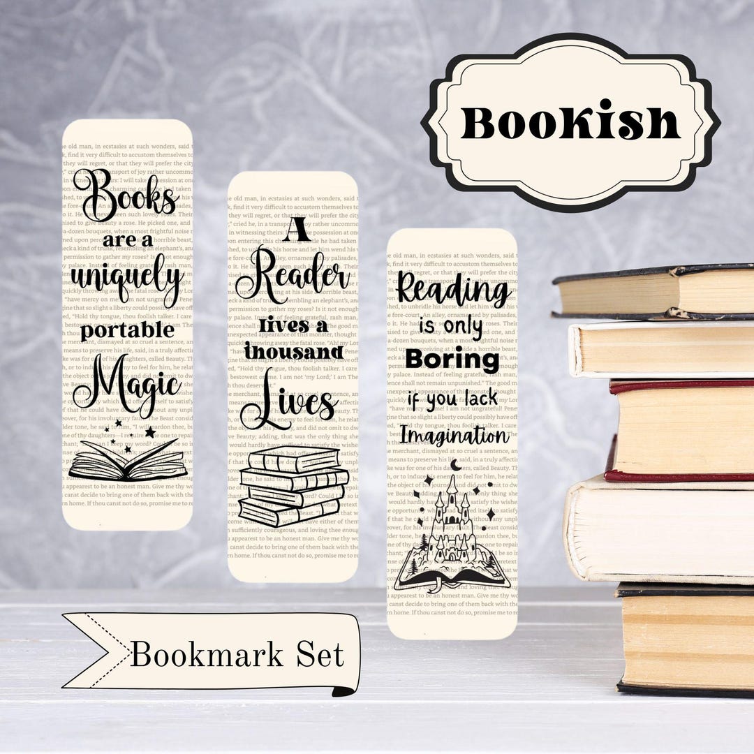 Bookish Quote Book Page Bookmark Set, Book Lover Gifts, Book Lover ...