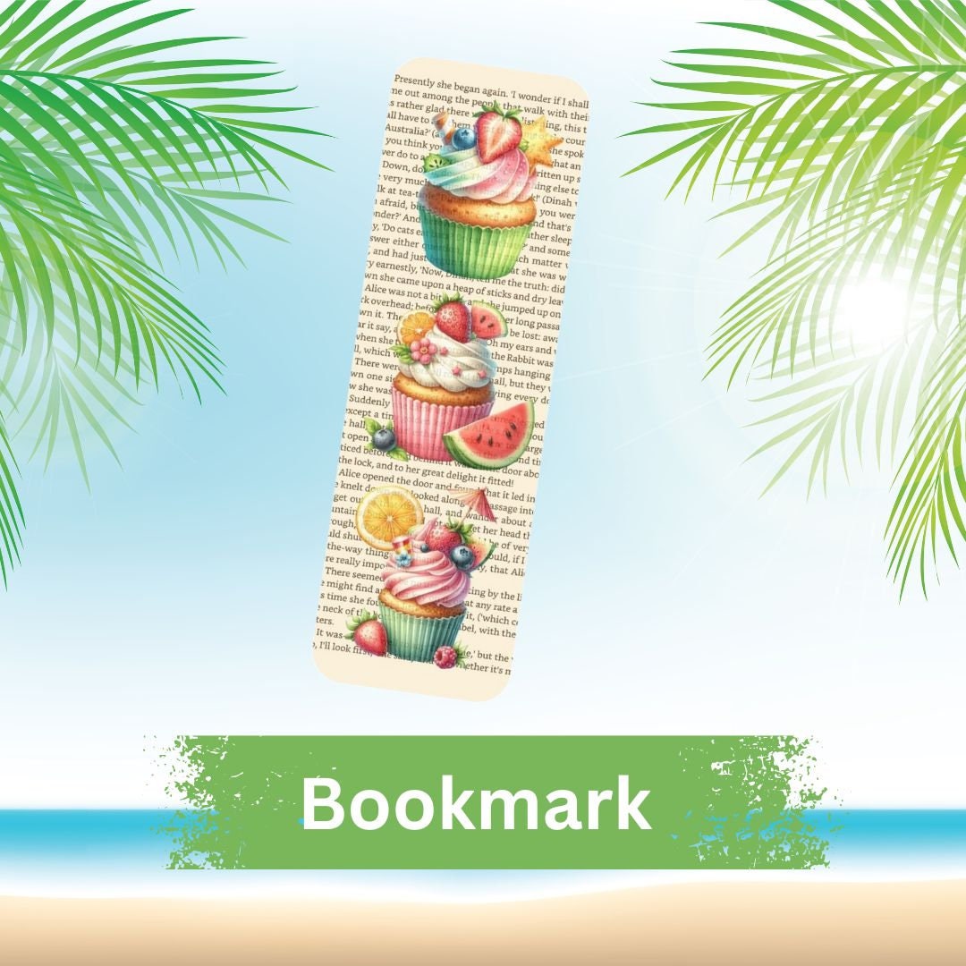 Summer Cupcake Book Page Bookmark, Desert Bookmark, Book Page Art, Book ...