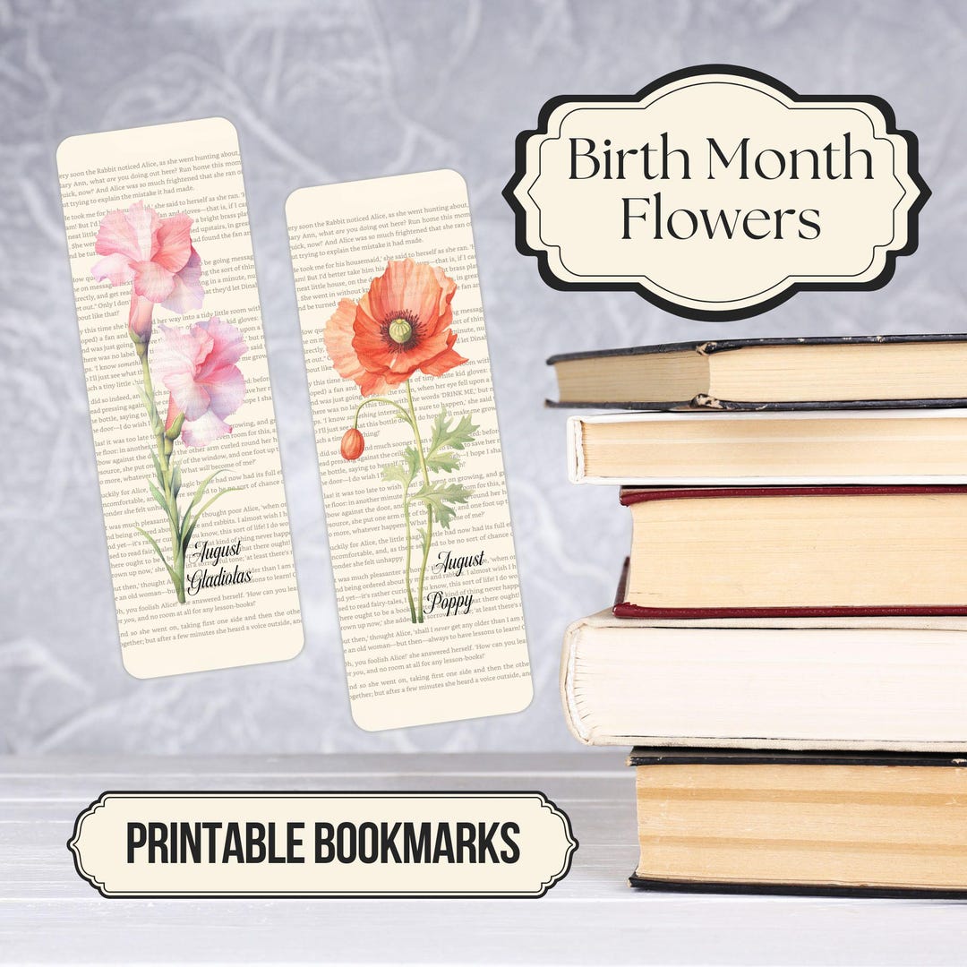 August Birth Flower Bookmarks Printable, Gladiolas Bookmark, Poppy ...