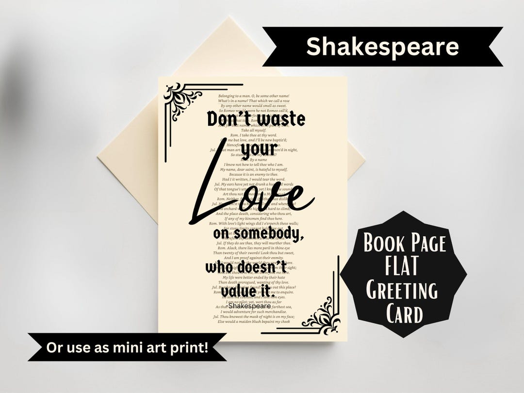 Shakespeare Book Page FLAT Greeting Card, Romeo and Juliet Greeting ...