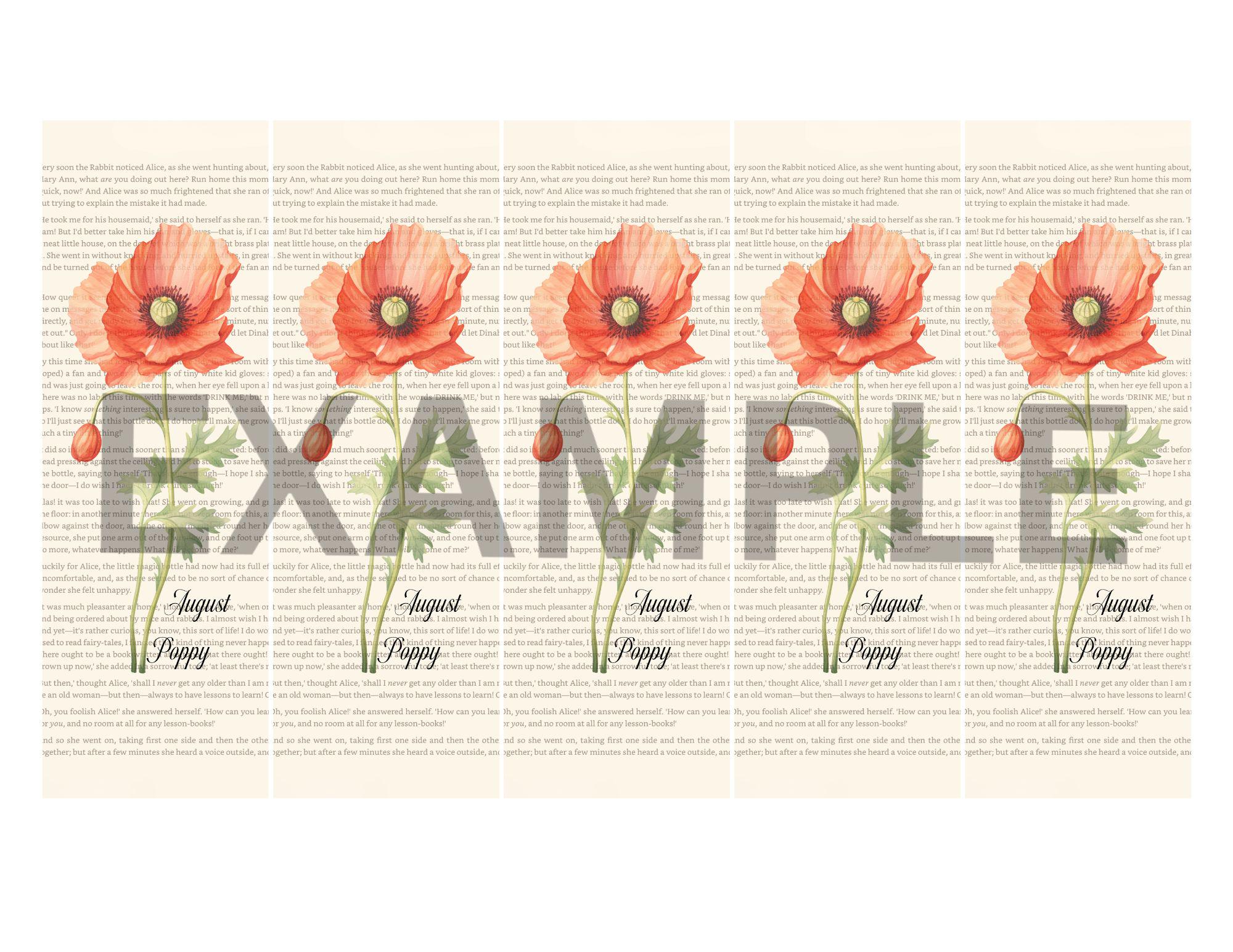 August Birth Flower Bookmarks Printable, Gladiolas Bookmark, Poppy ...