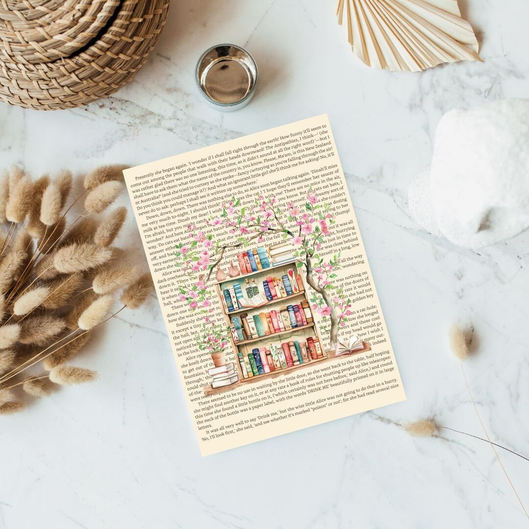 Pink Tree Bookshelf Book Page Art Print, Bookish, Bookish Art Print ...