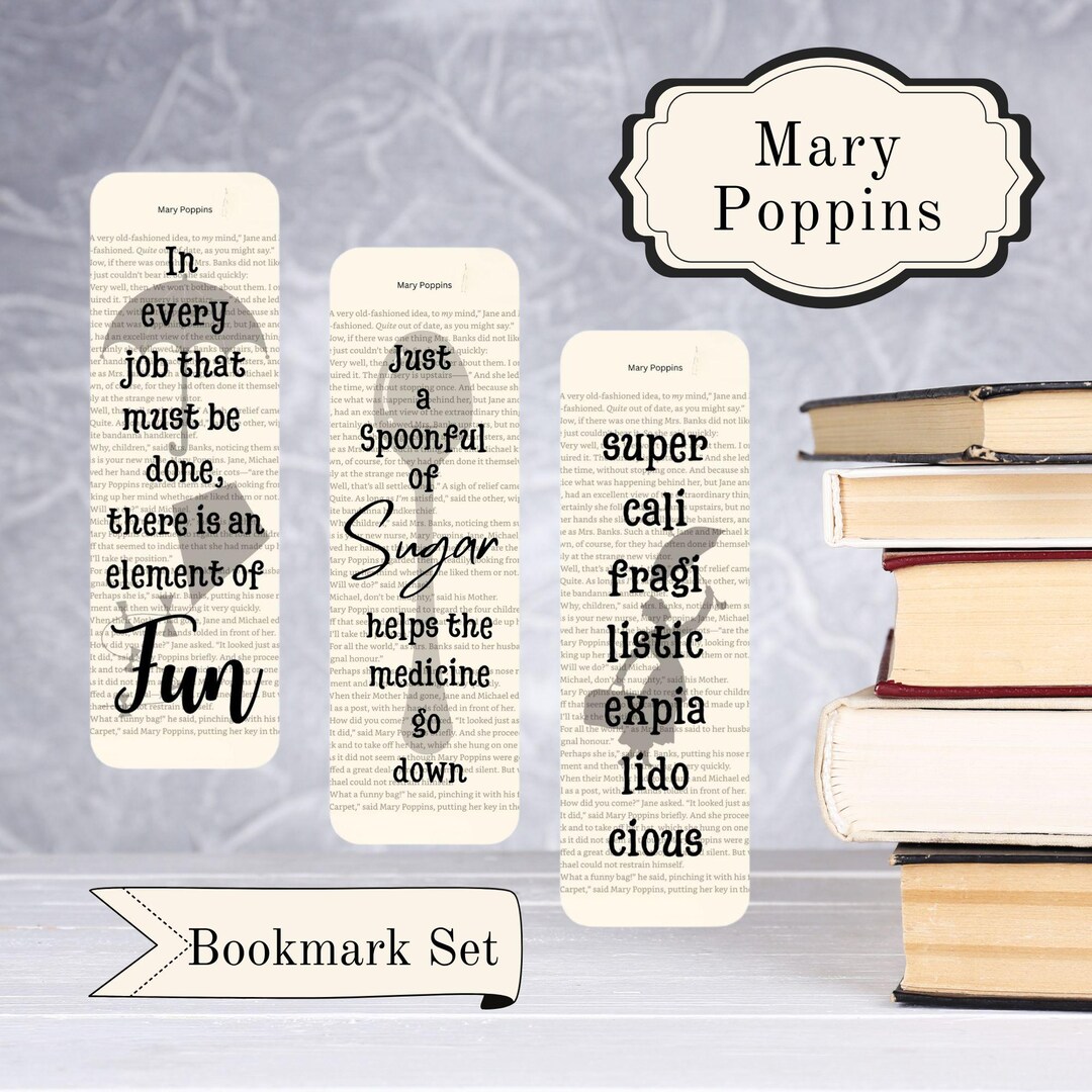 Mary Poppins Book Page Bookmark Set, Mary Poppins Bookmark, Book ...