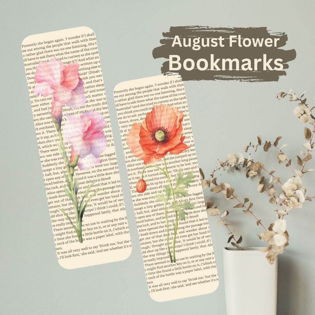 Poppy Bookmark, Gladiolus Bookmark, Birth Month Flower Bookmark, Book ...