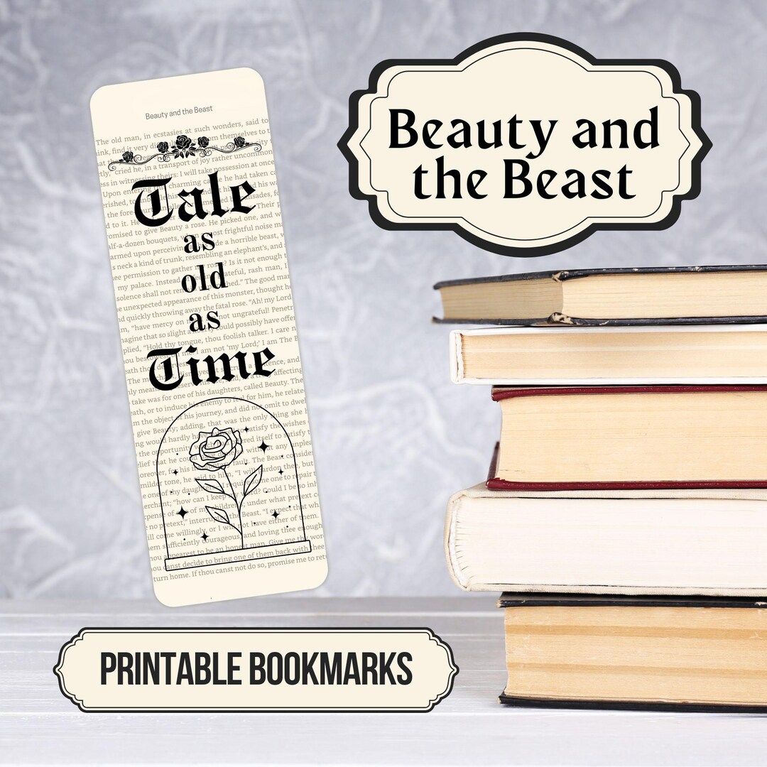 Beauty and the Beast Book Page Bookmark Printable, Downloadable ...
