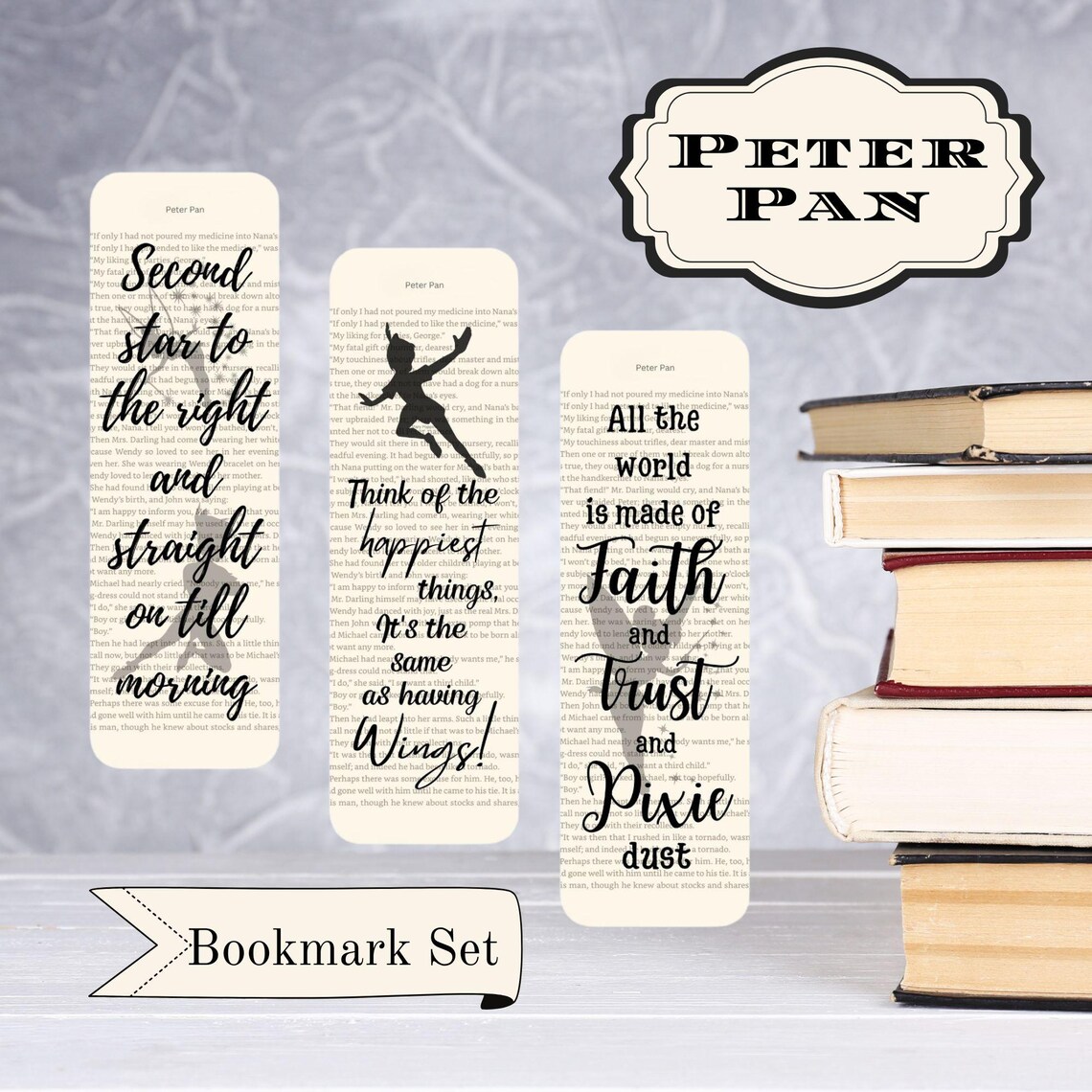 Peter Pan Book Page Bookmark Set, Peter Pan Bookmarks, Peter Pan Quotes ...