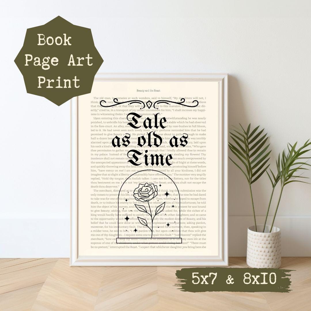 Beauty and the Beast Book Page Art Print, Book Lover Art Print, Book ...