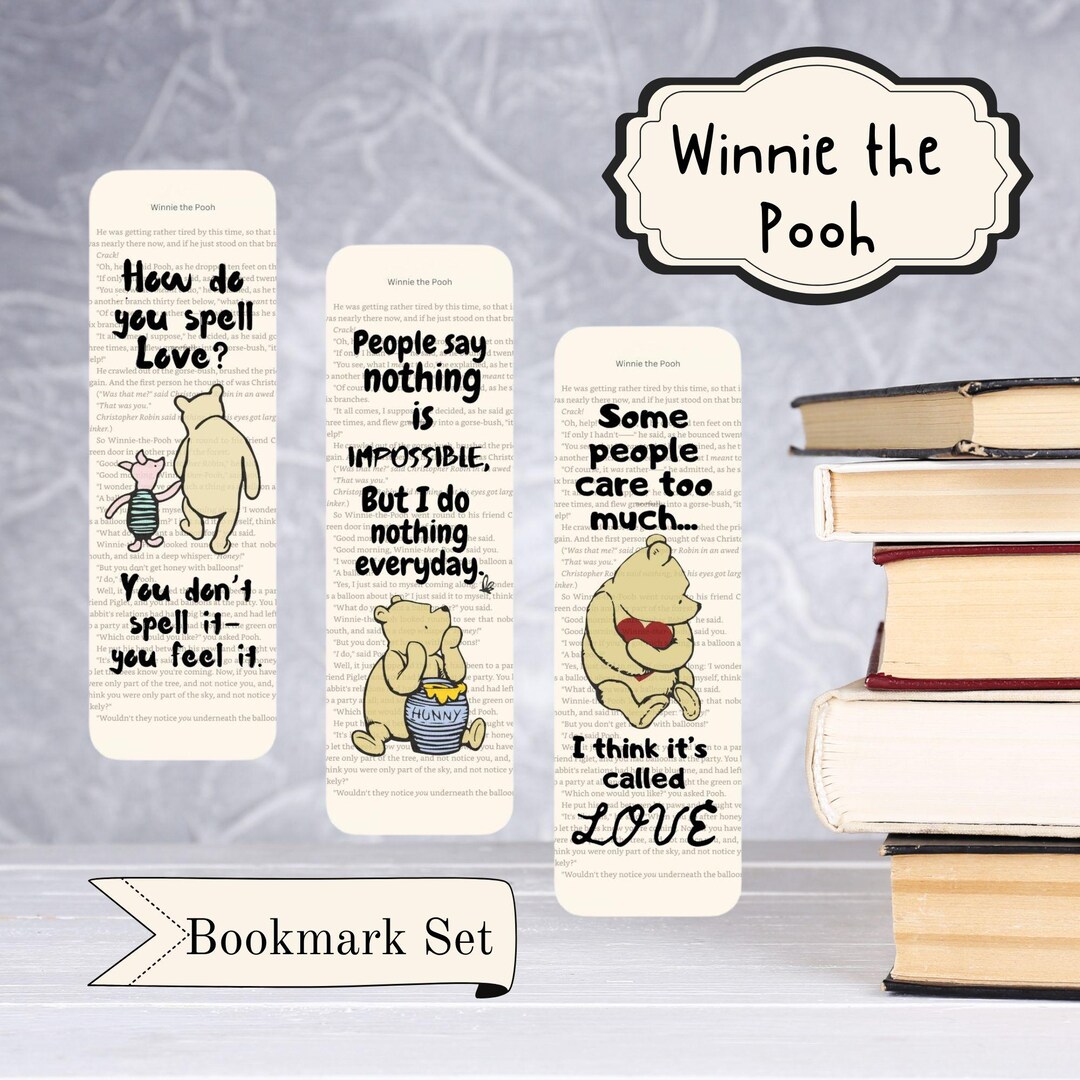 Winnie the Pooh Book Page Bookmark Set, Winnie the Pooh Bookmark, Book ...