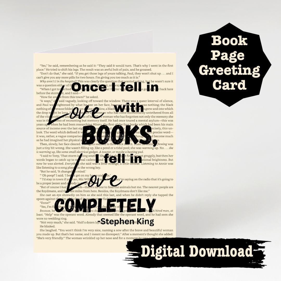 Stephen King Book Page Greeting Card Printable, Monster Greeting Card ...