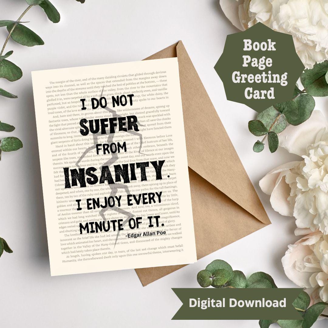 Edgar Allan Poe Greeting Card Printable, Bookish Greeting Card, Book ...