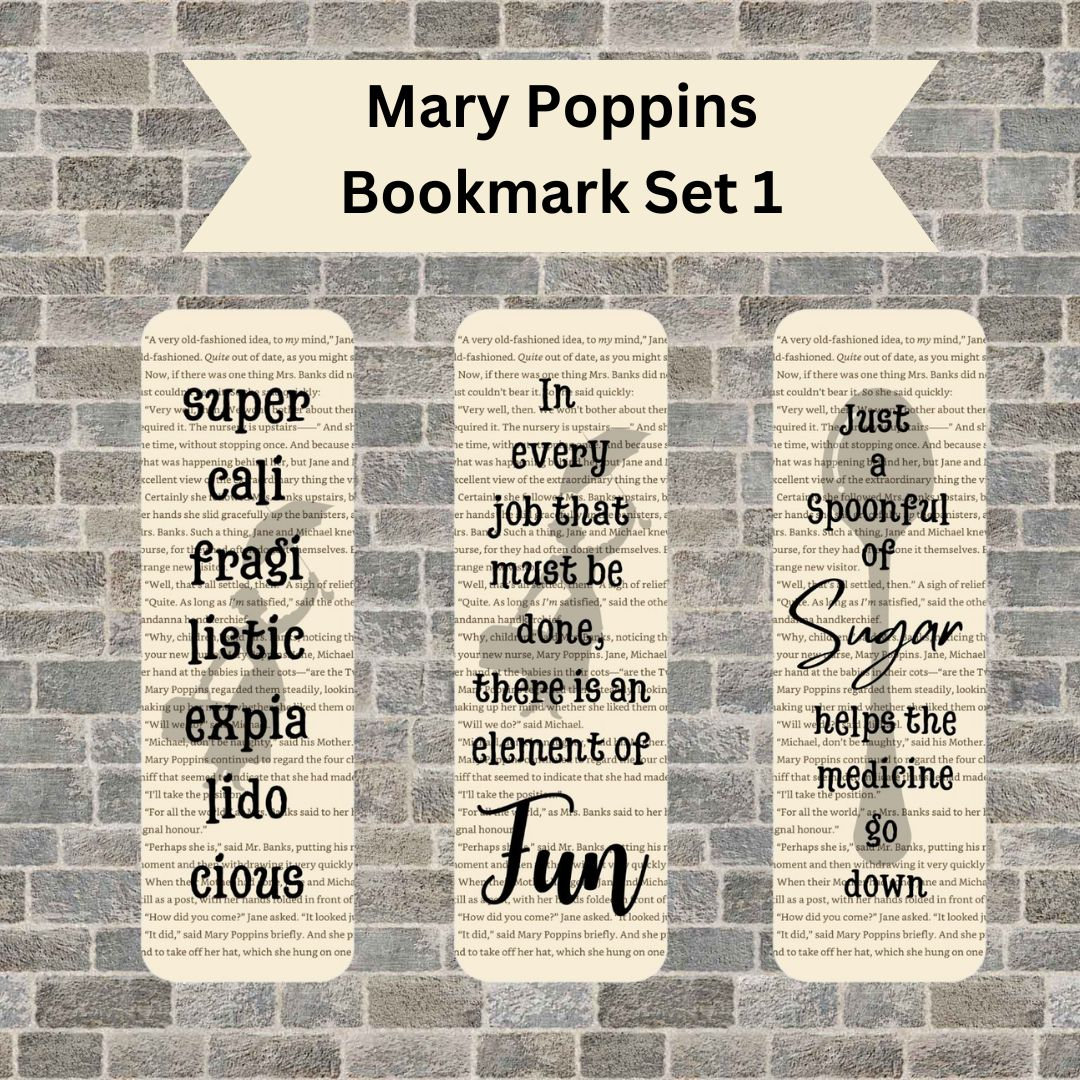 Mary Poppins Book Page Bookmark Set, Mary Poppins Quotes, Mary Poppins ...