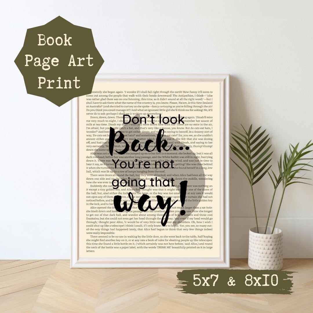 Don't Look Back Book Page Art Print, Bookish Art Print, Motivational ...