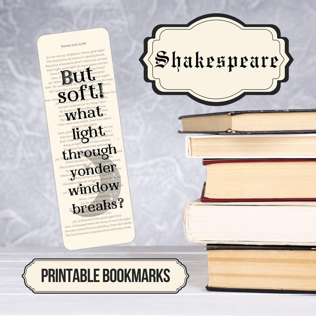 Shakespeare Book Page Bookmark Printable, Downloadable Bookmark ...