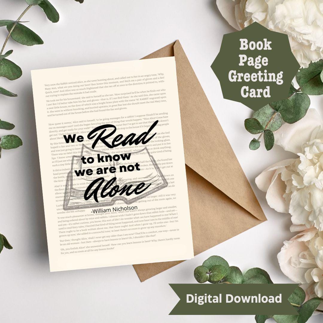 Bookish Quote Printable Greeting Card, Printable Greeting Cards ...