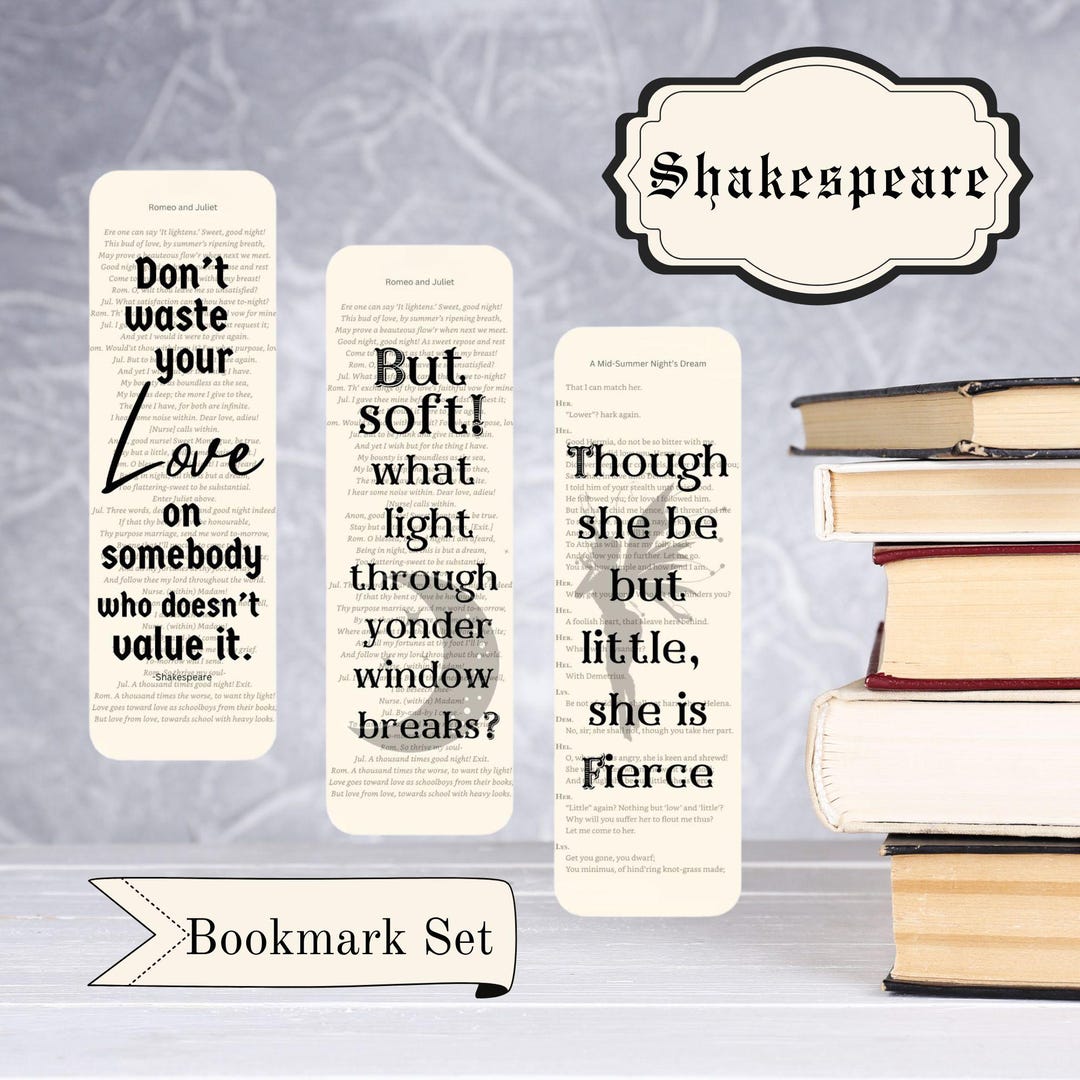 Shakespeare Book Page Bookmark Set, Shakespeare Bookmark, Book ...