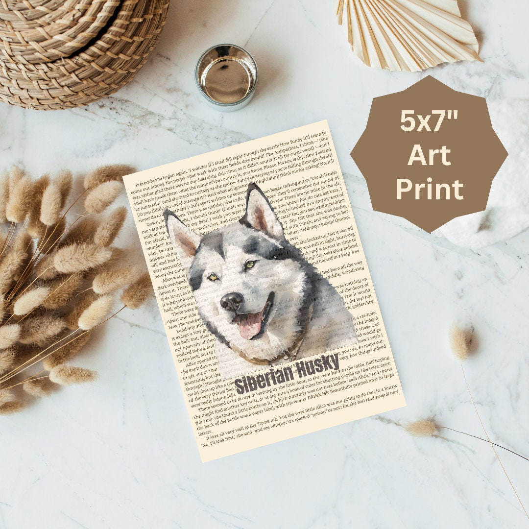 Siberian Husky Dog Book Page Art Print, Bookish Art Print, Dog Lover ...