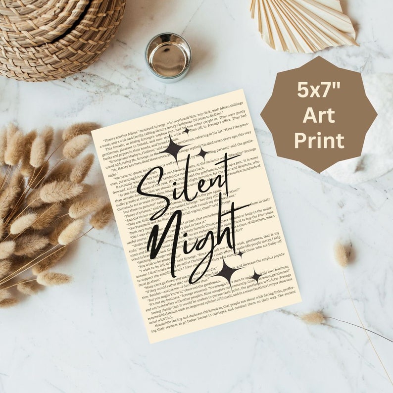 Silent Night, Christmas Art Print, Christmas Decor, Book Christmas Art ...