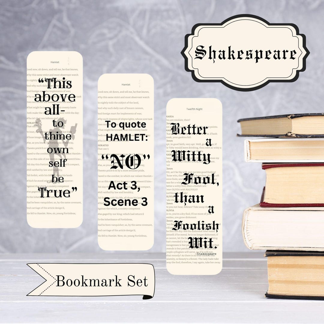 Shakespeare Book Page Bookmark Set, Shakespeare Bookmark, Book ...
