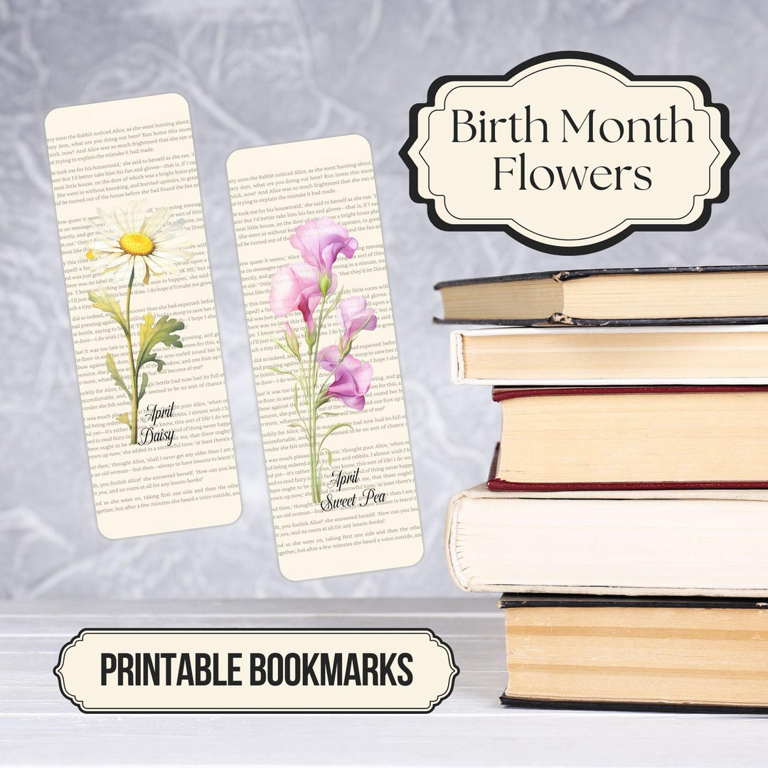 April Birth Flower Bookmarks Printable, Sweet Pea Bookmark, Daisy ...