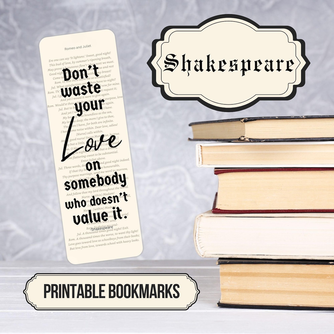 Shakespeare Book Page Bookmark Printable, Downloadable Bookmark ...