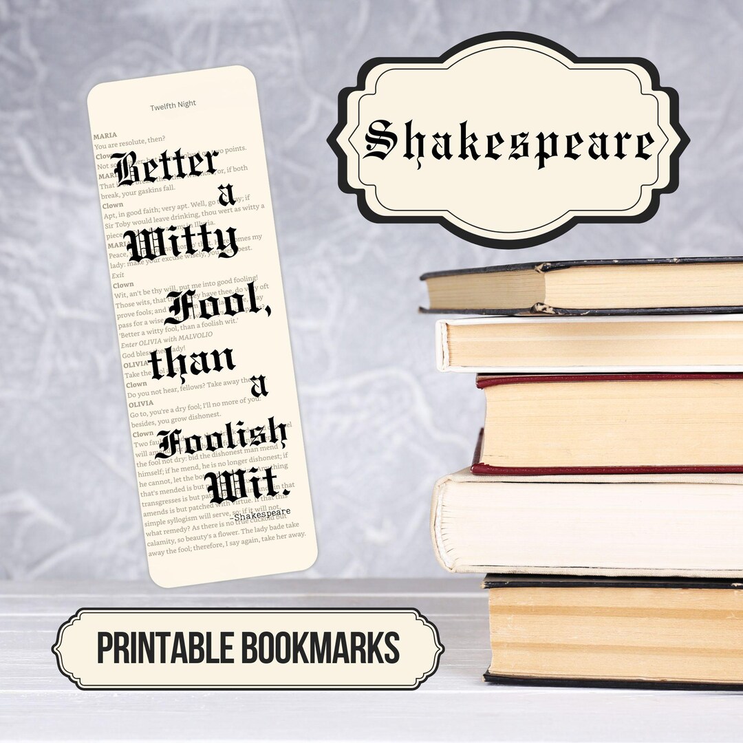 Shakespeare Book Page Bookmark Printable, Downloadable Bookmark ...
