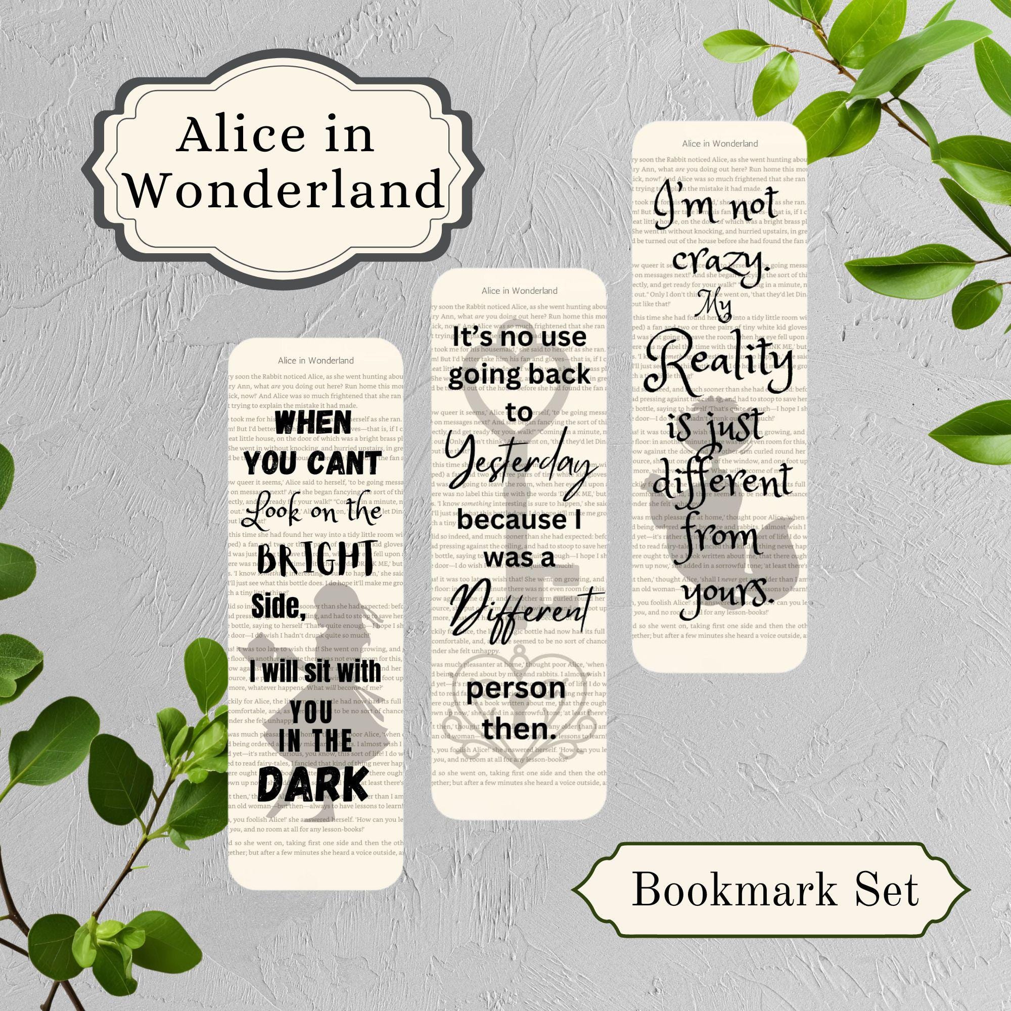 Alice in Wonderland Bookmark Set, Book Page Bookmark, Bookish, Bookish ...