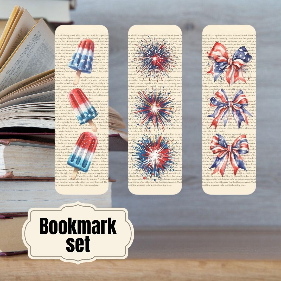 Patriotic Book Page Bookmarks, 4th of July Bookmarks, Bookish Gifts ...