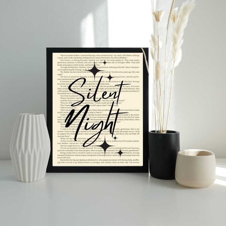 Silent Night, Christmas Art Print, Christmas Decor, Book Christmas Art ...