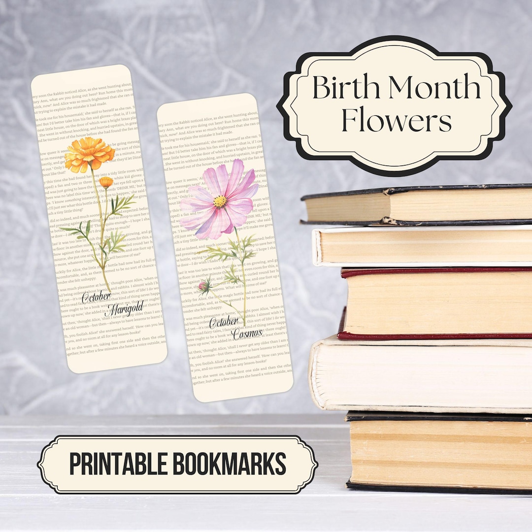 October Birth Flower Bookmarks Printable, Marigold Bookmark, Cosmos ...