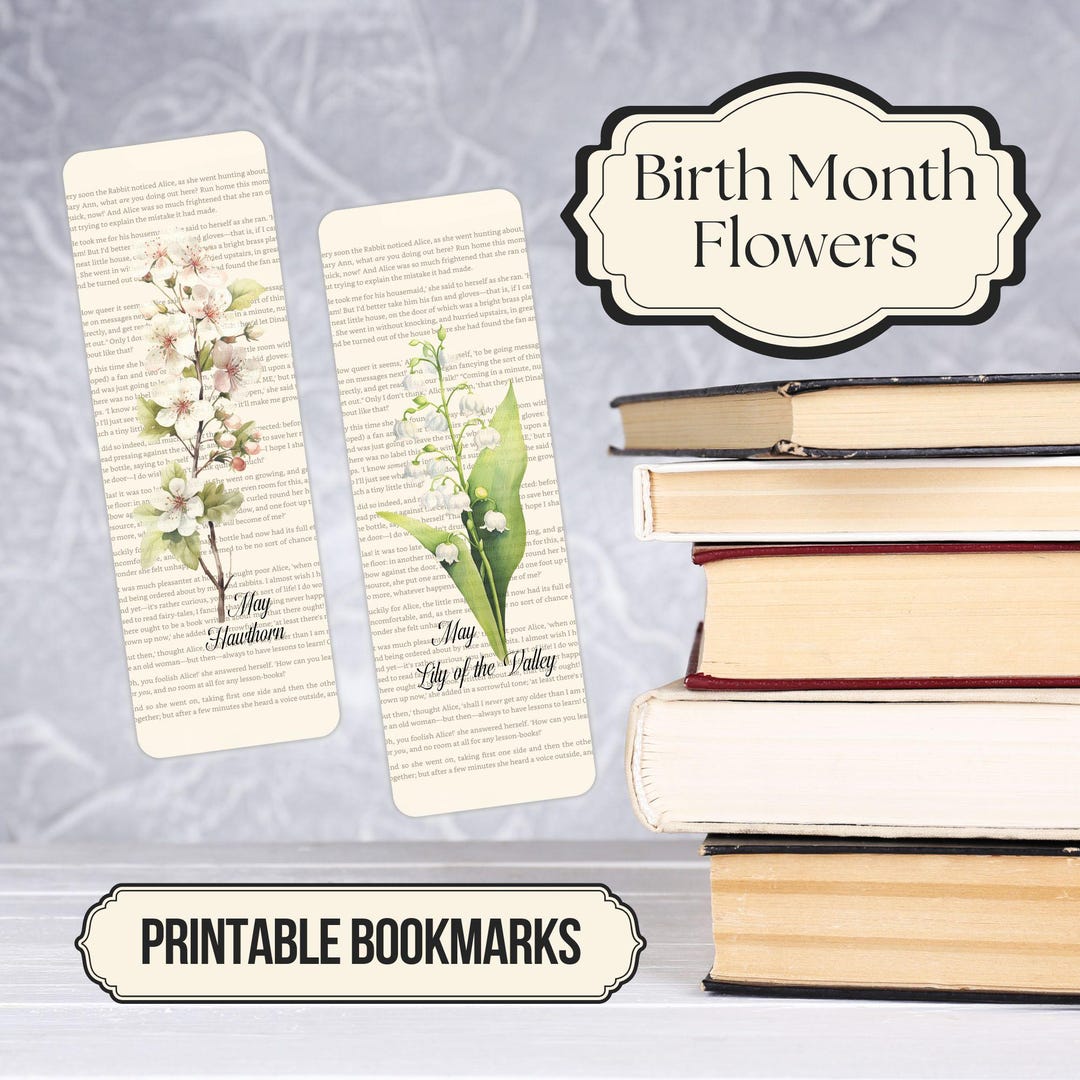 May Birth Flower Bookmarks Printable, Hawthorn Bookmark, Lily of the ...
