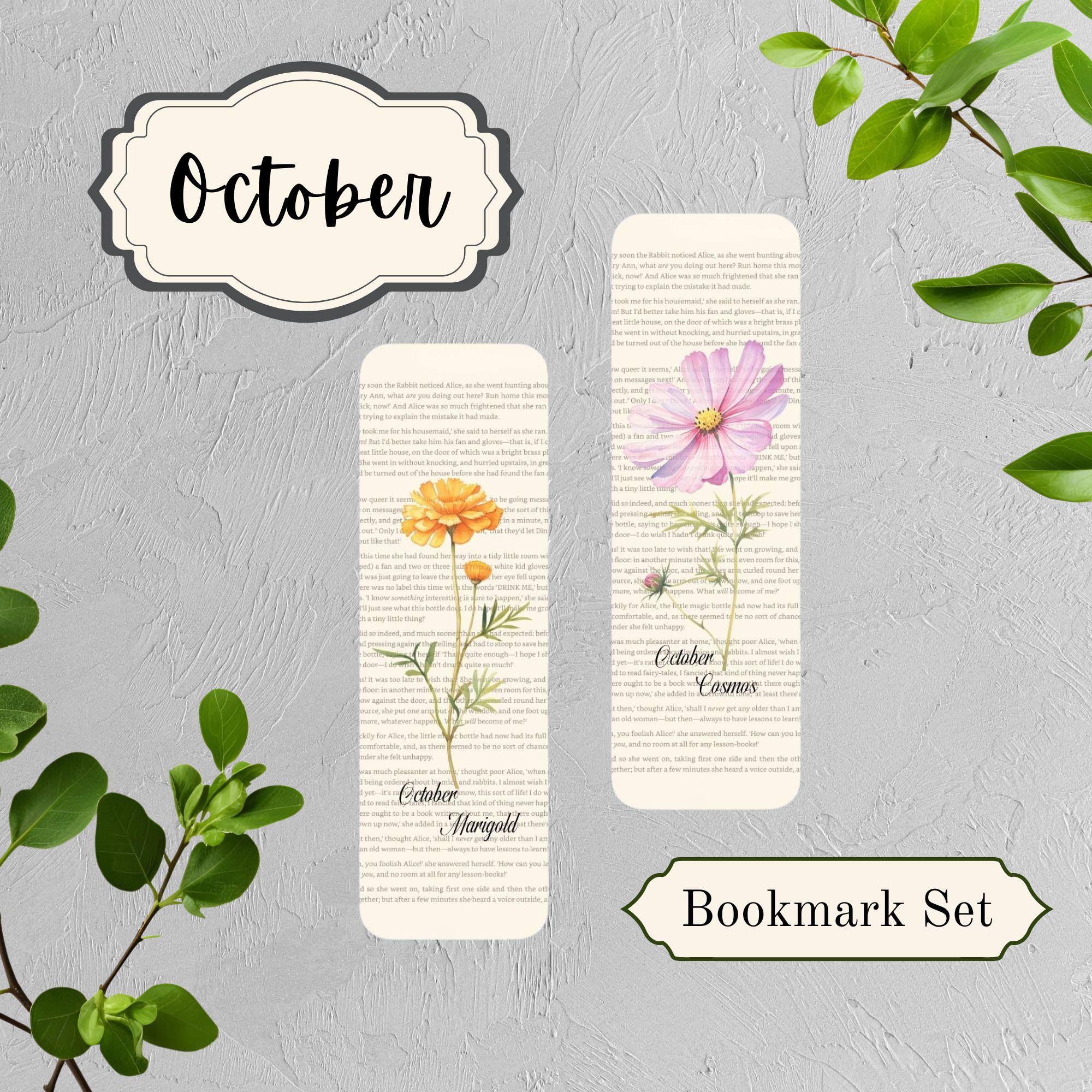 October Birth Flower Bookmarks Printable, Marigold Bookmark, Cosmos ...