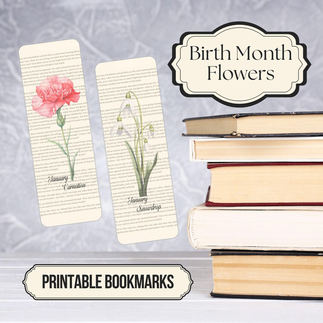 January Birth Flower Bookmarks Printable, Carnation Bookmark, Snowdrop ...