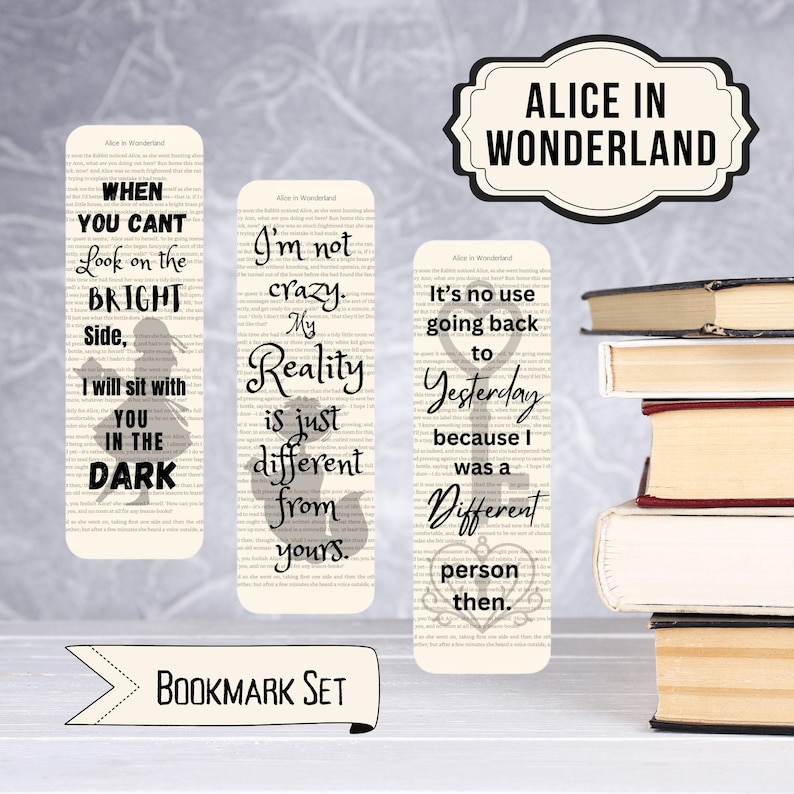 Alice in Wonderland Bookmark Set, Book Page Bookmark, Bookish, Bookish ...