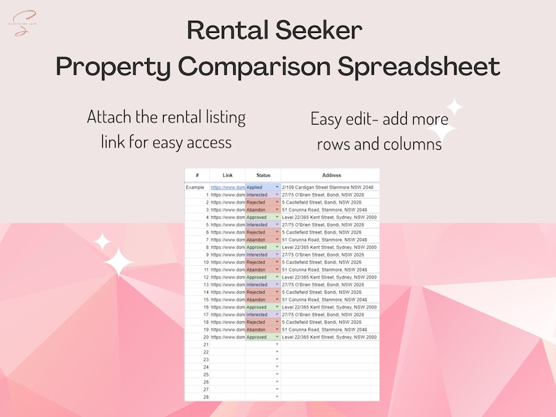 Rental Seeker Property Comparison Spreadsheet Tracker-- Real Estate ...