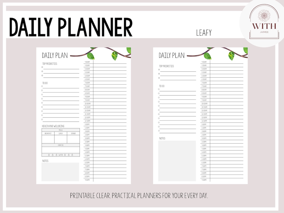 DAILY PLANNER PRINTABLE Leafy - Etsy