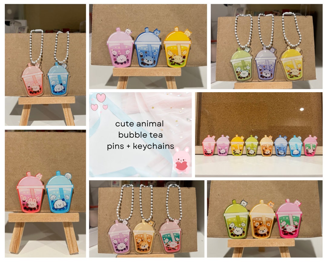 Cute Kawaii Animal Bubble Tea Pins Keychains 4PC and 8PC Sets - Etsy ...
