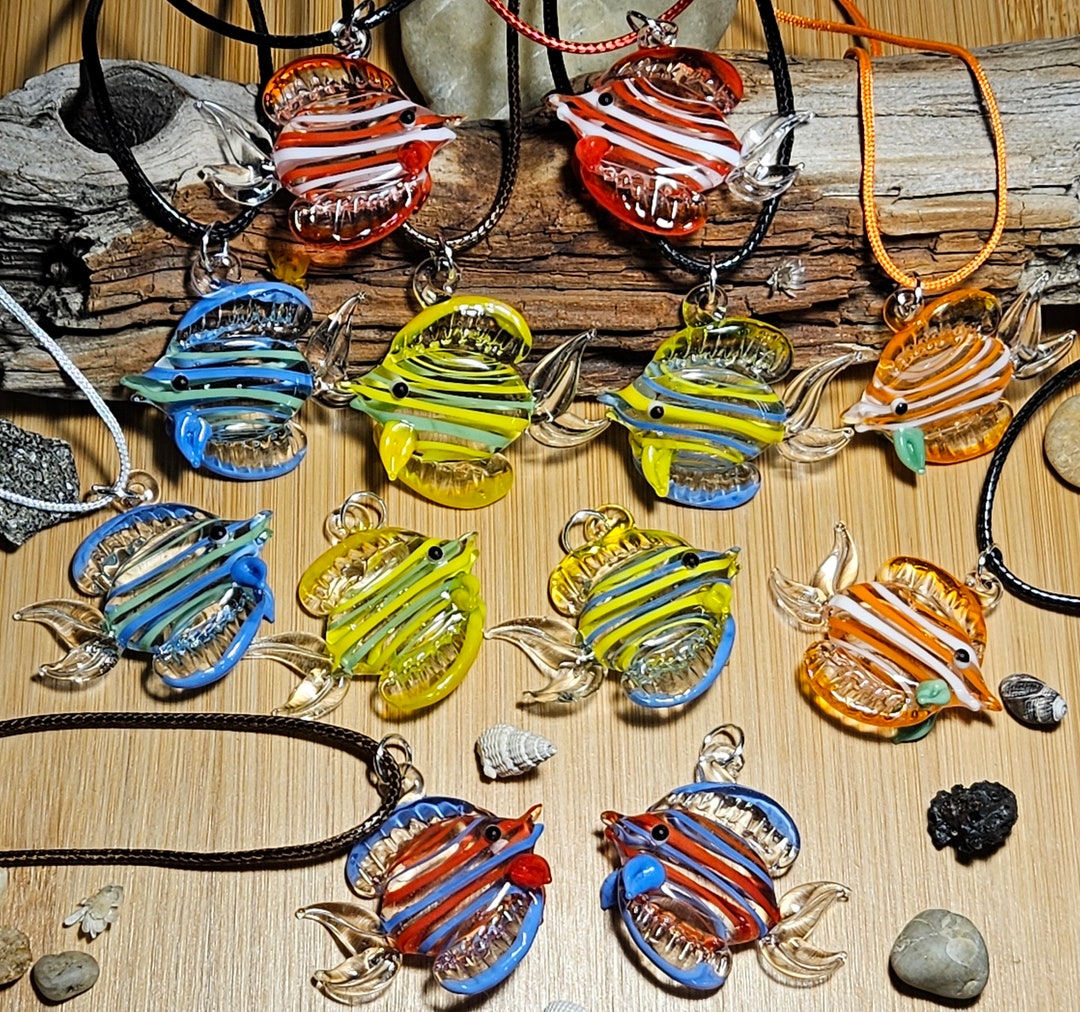 Murano Glass Clear With Color Striped Fish Pendant Necklaces - Etsy