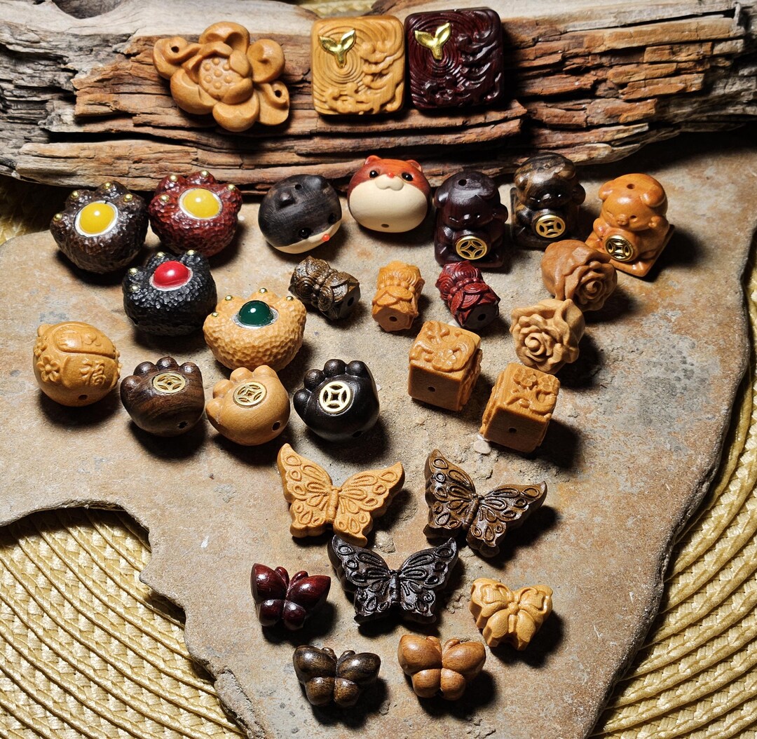 Natural Wood Carved Beads - Etsy