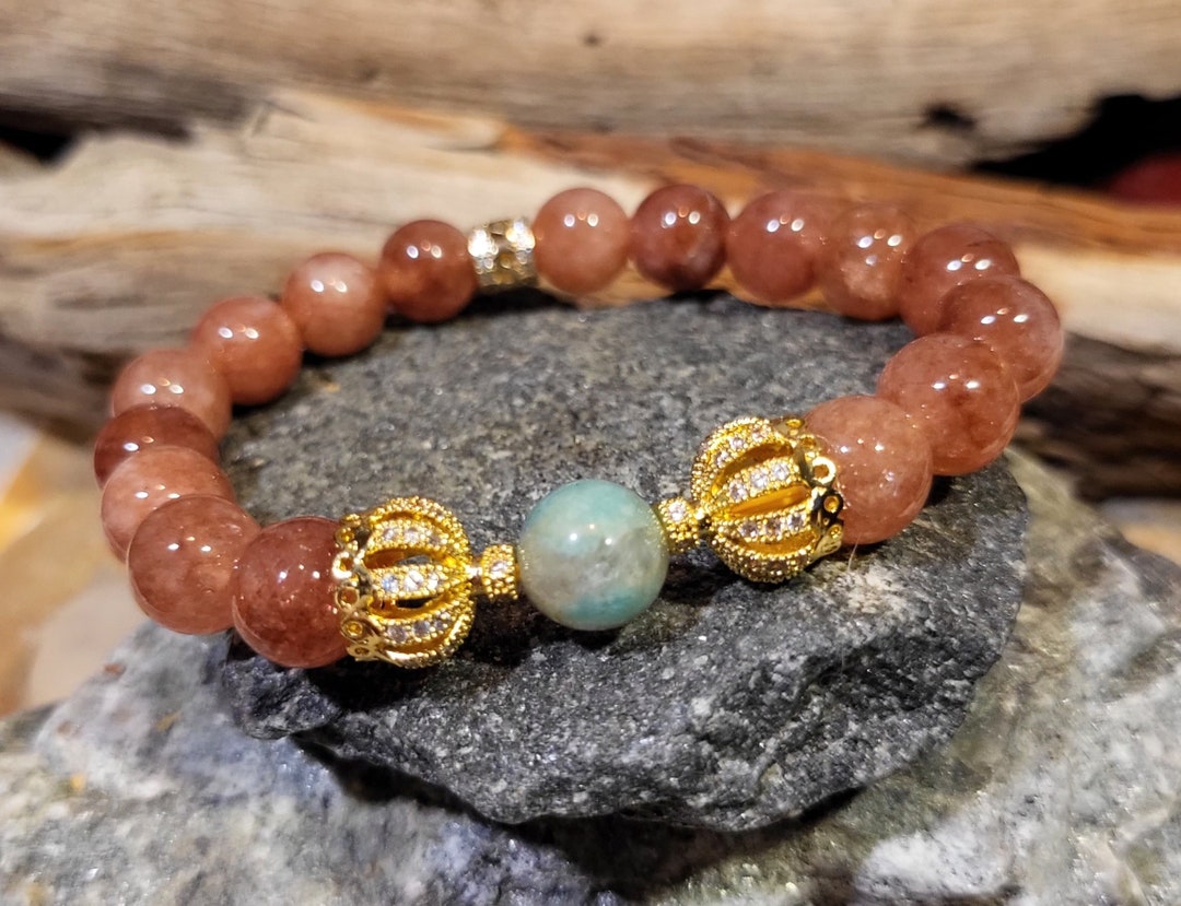 Sunstone and Natural Burmese Jade Crown Bracelet - Etsy