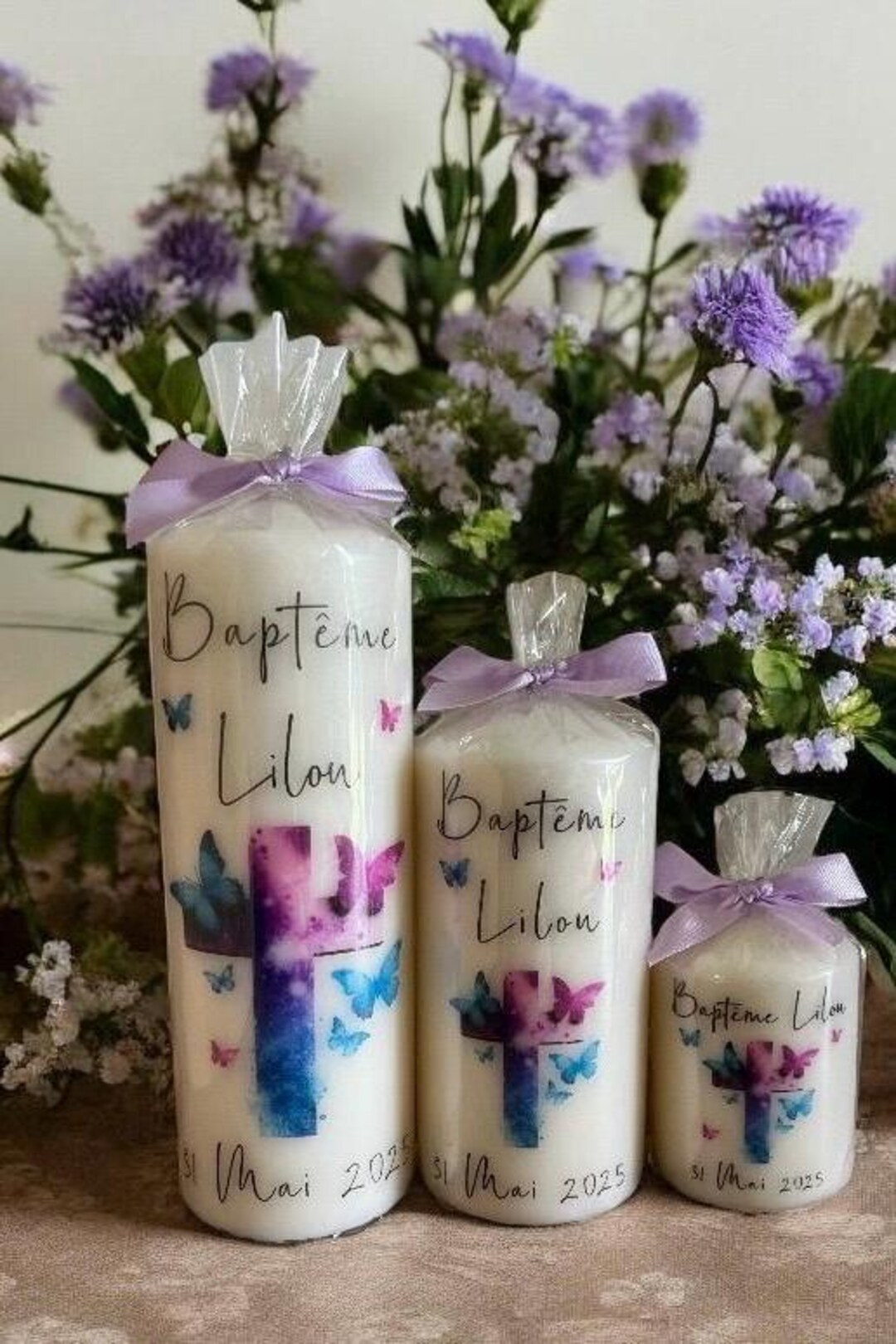 Personalized Baptism Candle With Butterfly Cross - Etsy
