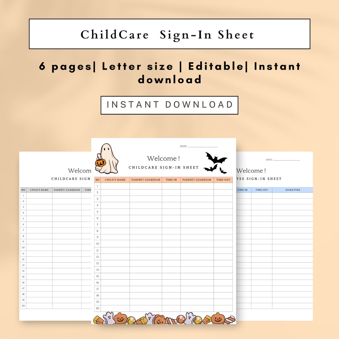 Childcare Sign in Sheet Template, Editable in Canva, Home Daycare ...