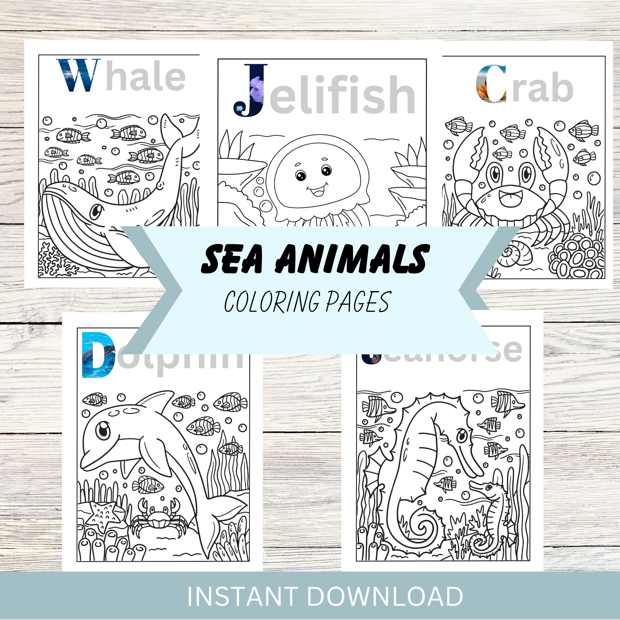 Sea Animal Coloring Book Pages - Ocean Creature Coloring Book ...