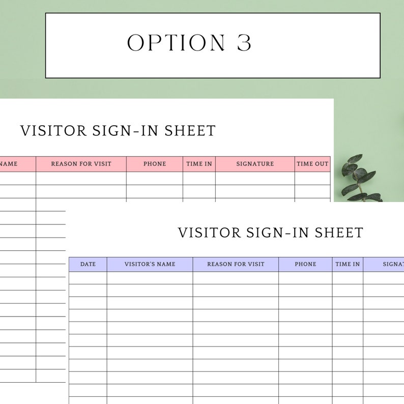 Visitor Sign in Sheet , Printable Sign in Sheet Template, Editable ...