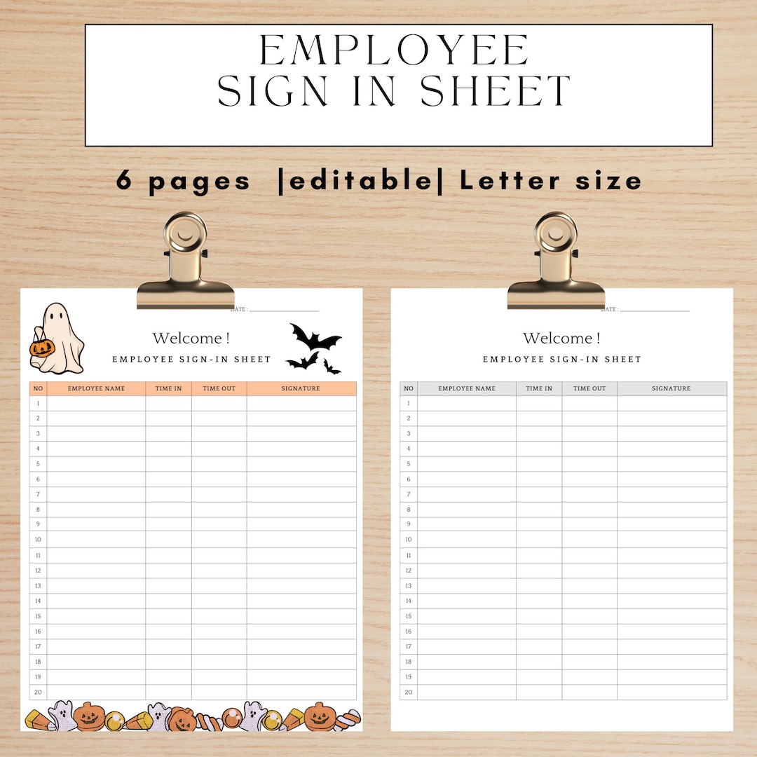 Employee Sign in Sheet With Time, Printable Sign in Sheet Template ...
